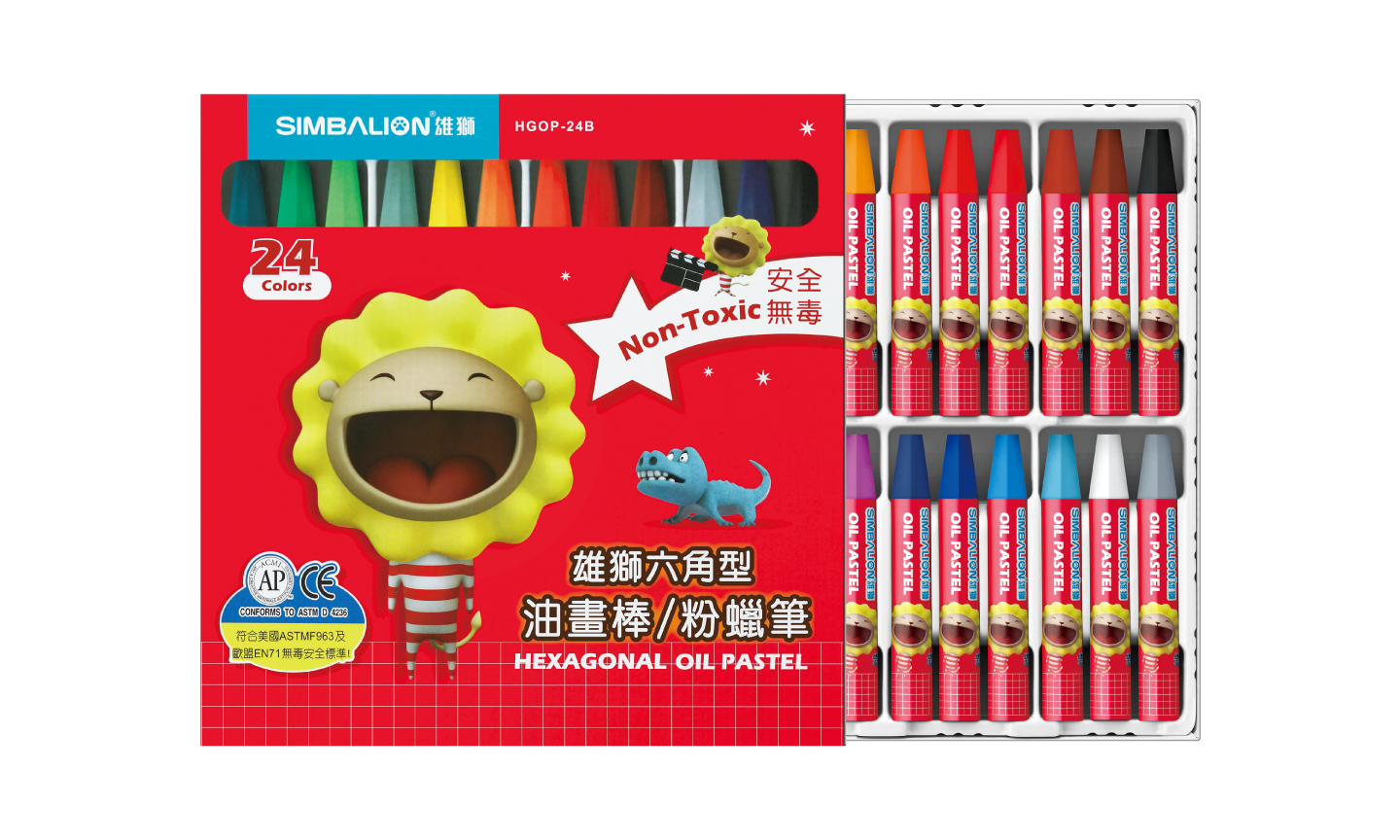 HGOP 雄獅中六角粉蠟筆 - 雄獅鉛筆廠股份有限公司：各式辦公文具用品、專業美術畫材